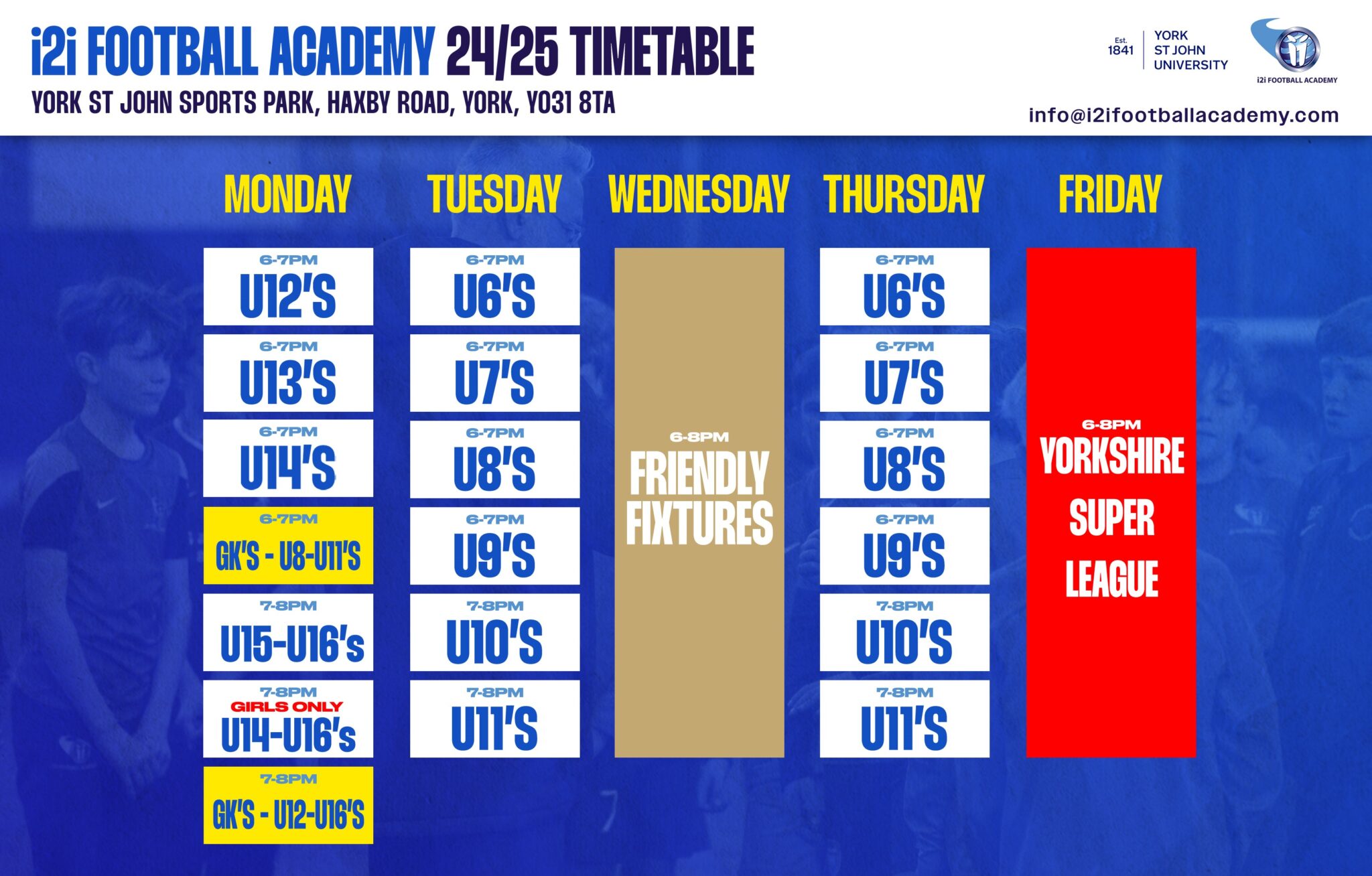Timetable – i2i Football Academy